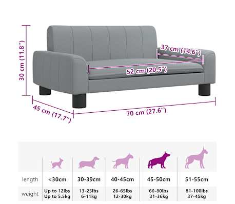 vidaXL Hundebett Hellgrau 70x45x30 cm Stoff | vidaXL.at