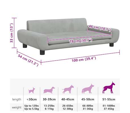 vidaXL Hundebett Hellgrau 100x54x33 cm Samt | vidaXL.de