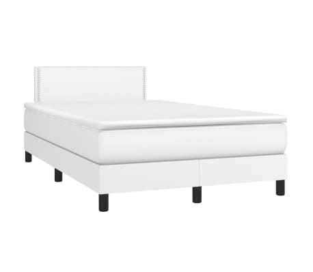 vidaXL Pat box spring cu saltea, alb, 120x200 cm, piele ecologică ...