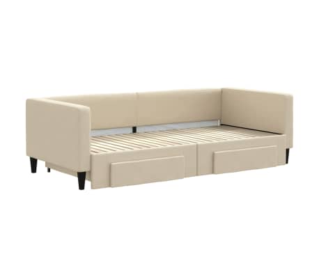 vidaXL Pat de zi cu extensie și sertare, crem, 90x200 cm, textil ...