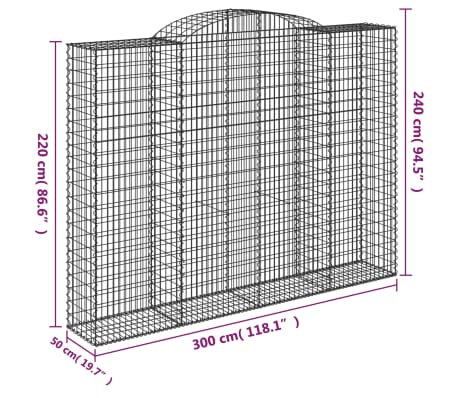 vidaXL Arched Gabion Baskets 4 pcs 300x50x220/240 cm Galvanised Iron ...