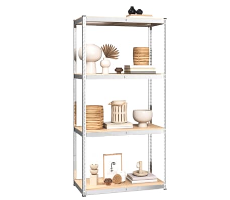 vidaXL 4-Layer Shelves 2 pcs Silver Steel&Engineered Wood | vidaXL.com