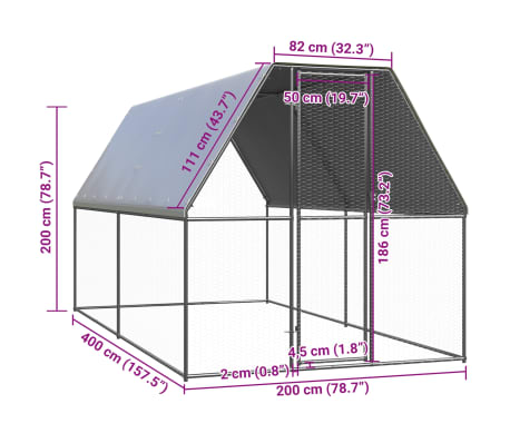 vidaXL Outdoor Chicken Cage 2x4x2 m Galvanised Steel | vidaXL.com.au