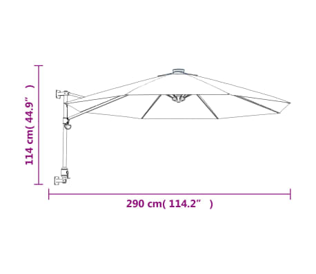 vidaXL Guarda-sol de parede 290 cm amarelo | vidaXL.pt