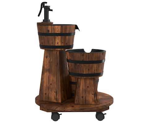vidaXL Fonte de água com bomba e rodas 55x55x80 cm abeto maciço | vidaXL.pt