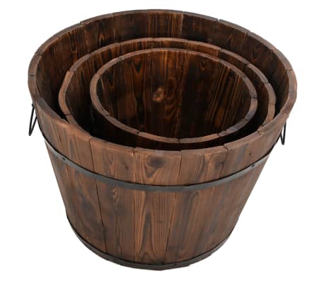 vidaXL 3 Piece Wooden Bucket Planter Set Solid Wood Fir | vidaXL.com.au