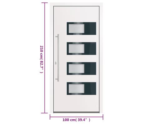 vidaXL Front Door White 100x210 cm Aluminium and PVC | vidaXL.ie