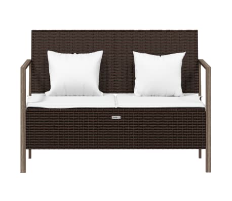 vidaXL Bancă de grădină cu 2 locuri, cu perne, maro, poliratan | vidaXL.ro