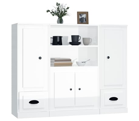 vidaXL Highboards 3 pcs High Gloss White Engineered Wood | vidaXL.co.uk