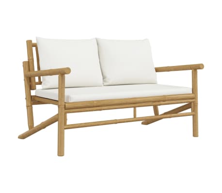 vidaXL Set mobilier de grădină cu perne alb crem, 2 piese, bambus ...