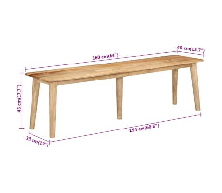 vidaXL Banc 160x40x45 cm bois massif de manguier | vidaXL.fr