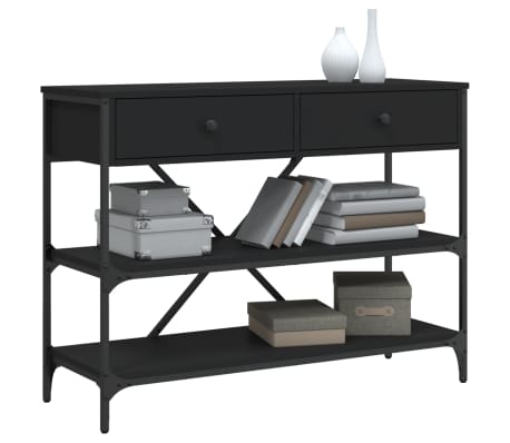 vidaXL Console Table with Drawers and Shelves Black Engineered Wood ...