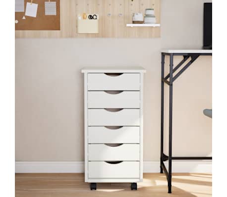 vidaXL Dulap rulant cu sertare MOSS, alb, lemn masiv de pin | vidaXL.ro