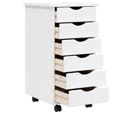 vidaXL Dulap rulant cu sertare MOSS, alb, lemn masiv de pin | vidaXL.ro