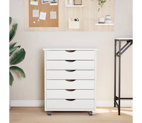 vidaXL Dulap rulant cu sertare MOSS, alb, lemn masiv de pin | vidaXL.ro