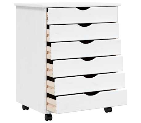 vidaXL Dulap rulant cu sertare MOSS, alb, lemn masiv de pin | vidaXL.ro