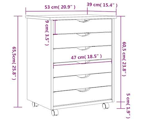 vidaXL Dulap rulant cu sertare MOSS, alb, lemn masiv de pin | vidaXL.ro