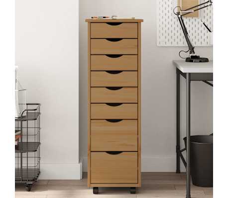 vidaXL Rolling Cabinet Honey Brown Solid Pine Wood, Engineered Wood ...