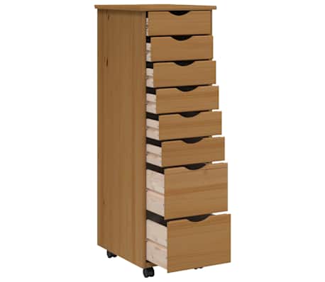 vidaXL Rolling Cabinet Honey Brown Solid Pine Wood, Engineered Wood ...