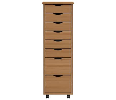 vidaXL Rolling Cabinet Honey Brown Solid Pine Wood, Engineered Wood ...