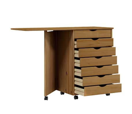 vidaXL Rolling Cabinet with Desk MOSS Honey Brown Solid Wood Pine ...