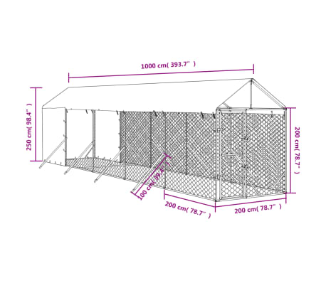 vidaXL Padoc exterior cu acoperiș argintiu 2x10x2,5 m oțel galvanizat
