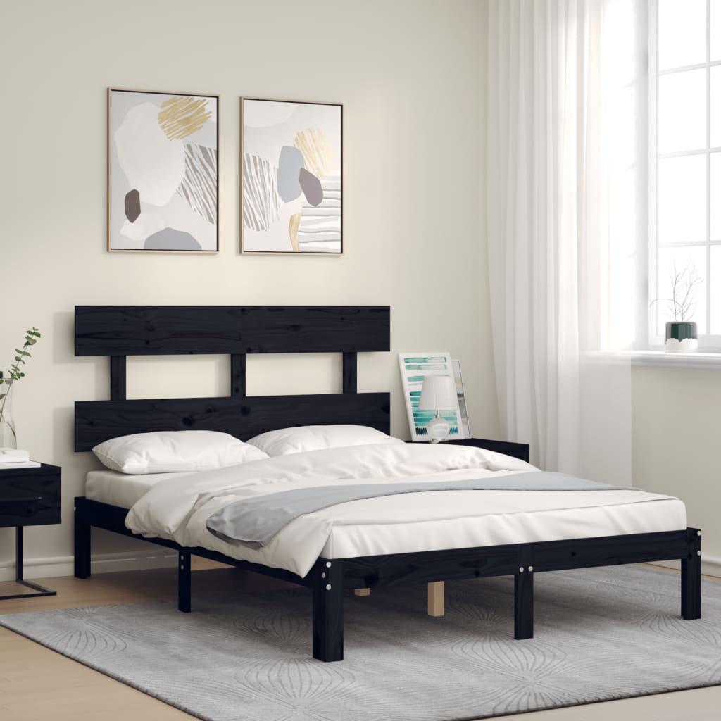 vidaXL Bed Frame with Headboard Black 120x200 cm Solid Wood