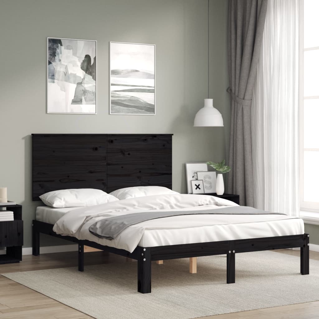 vidaXL Bed Frame with Headboard Black 140x200 cm Solid Wood