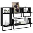 vidaXL 4 Piece Wall Shelf Set with Bars Black Engineered Wood | vidaXL ...
