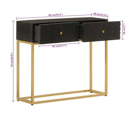 vidaXL Console Table Black 90x30x76 cm Solid Wood Mango and Iron ...