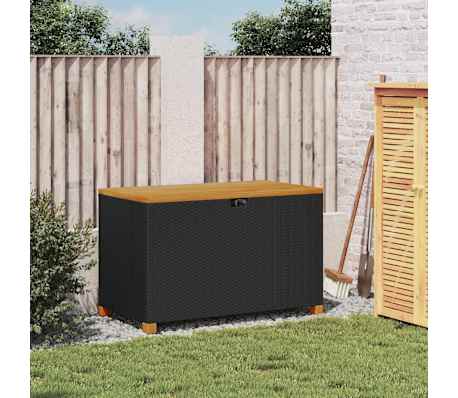 vidaXL Garden Storage Box Black 110x55x63 cm Poly Rattan Acacia Wood ...