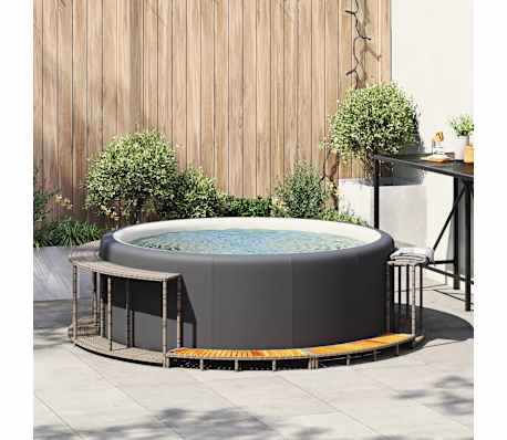 vidaXL Whirlpool-Umrandung mit Stauraum Holztreppe Grau Poly Rattan ...