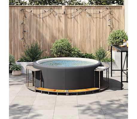 vidaXL Whirlpool-Umrandung mit Stauraum Holztreppe Grau Poly Rattan ...