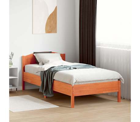vidaXL Bed Frame with Headboard Wax Brown 75x190 cm Small Single Solid ...