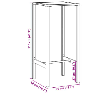 vidaXL Bar Table Black 50x50x110 cm Powder-coated Steel | vidaXL.ie