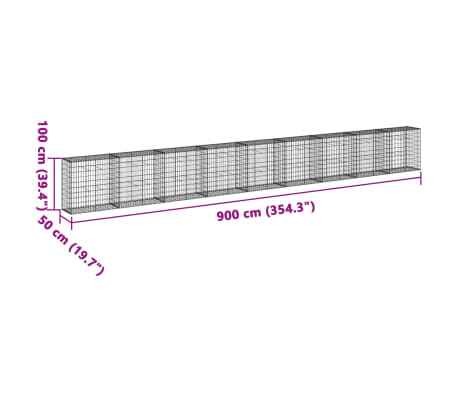 vidaXL Coș gabion cu capac, 900x50x100 cm, fier galvanizat | vidaXL.ro