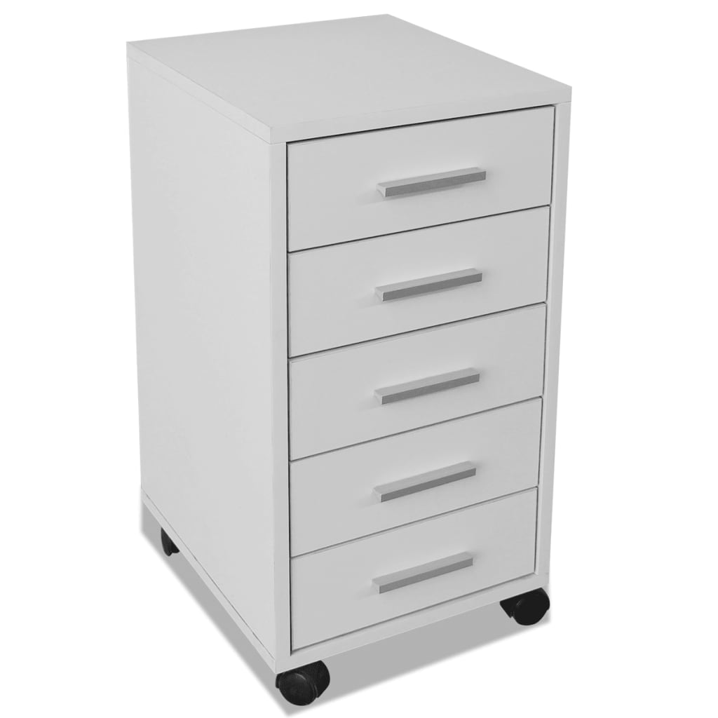vidaXL Office Drawer Unit with Castors 5 Drawers White | vidaXL.com.au
